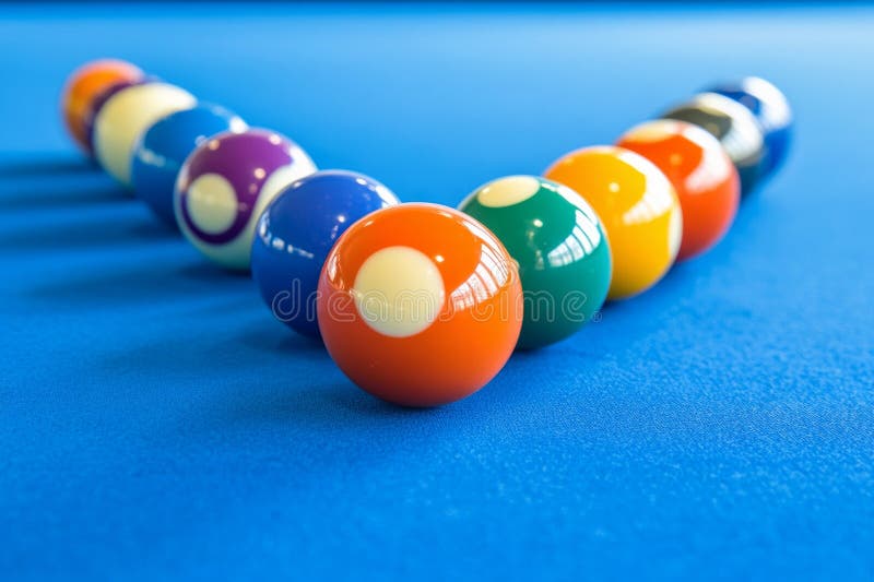 Generative Ai, Pool of Billiard Balls on Blue Table Stock Illustration ...