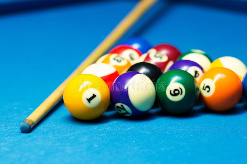 Pool Billiard Balls and Cue on the Table Stock Photo - Image of play ...