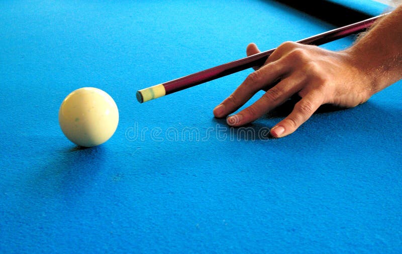 Pool or Billiards Table with Cue Ball and Blue Felt. Stock Photo ...
