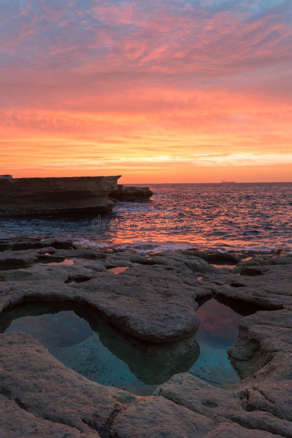 A Pool with Blue Water and Orange Clouds Stock Photo - Image of sunrise ...