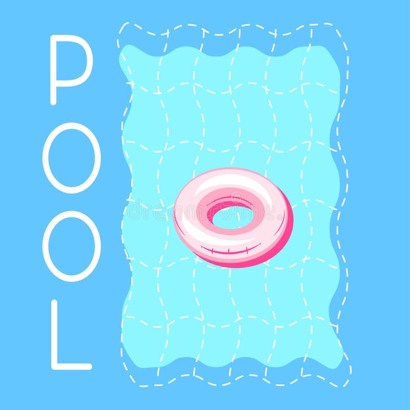 Pool Blue Water And Swimming Ring Advert Banner Template Stock Vector