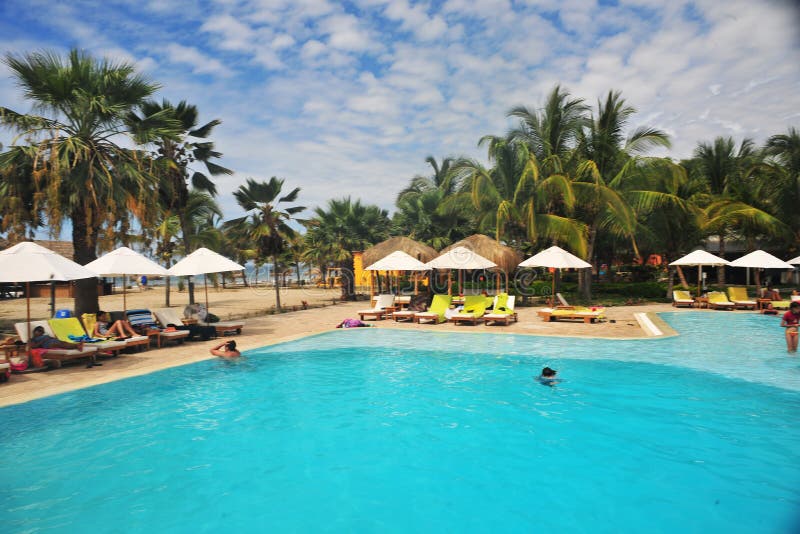 Pool with Blue Water and Tourists in a Hotel in Mancora Peru Stock ...
