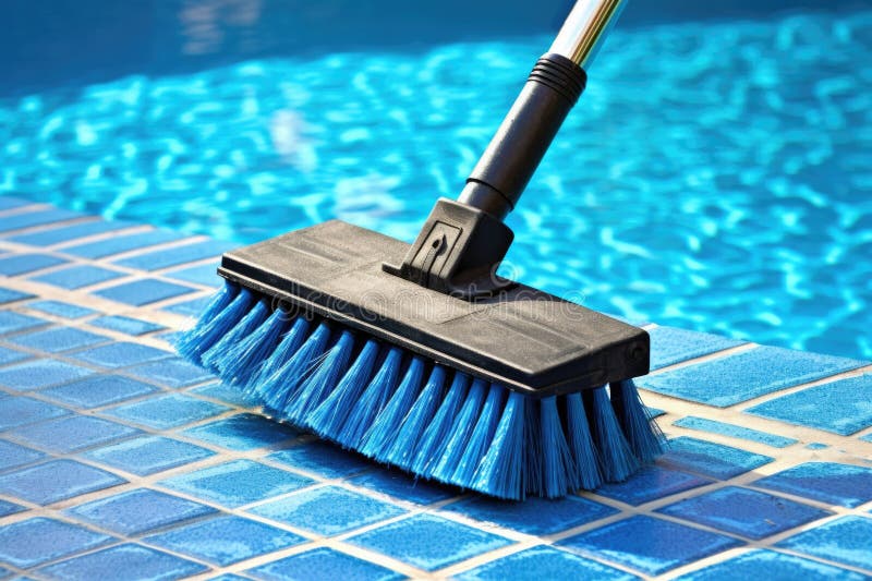 Pool Brush Scrubbing Pool Tiles Stock Illustration - Illustration of ...