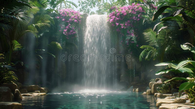 Pool with Central Waterfall Stock Photo - Image of outdoor, recreation ...