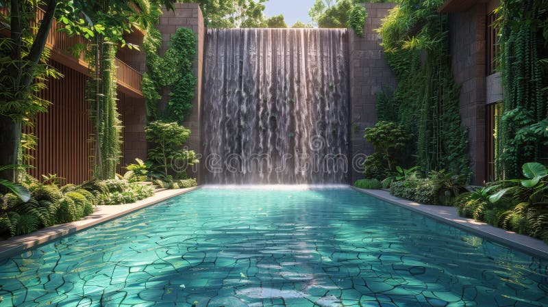 Pool with Central Waterfall Stock Photo - Image of cascade, pool: 312457916