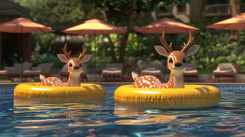 In a Pool with a Christmas-themed Resort As the Backdrop, a Festive ...