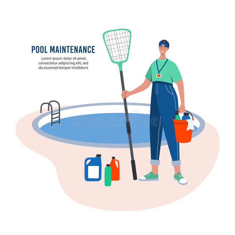 Pool Cleaner with Equipment. Flat Vector Concept Stock Vector ...