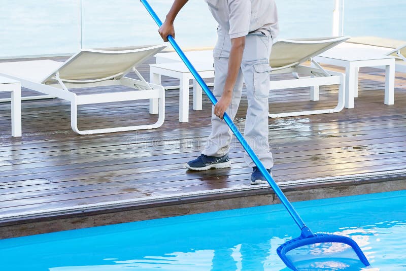 Hotel Staff Worker Cleaning the Pool Stock Image - Image of hand ...