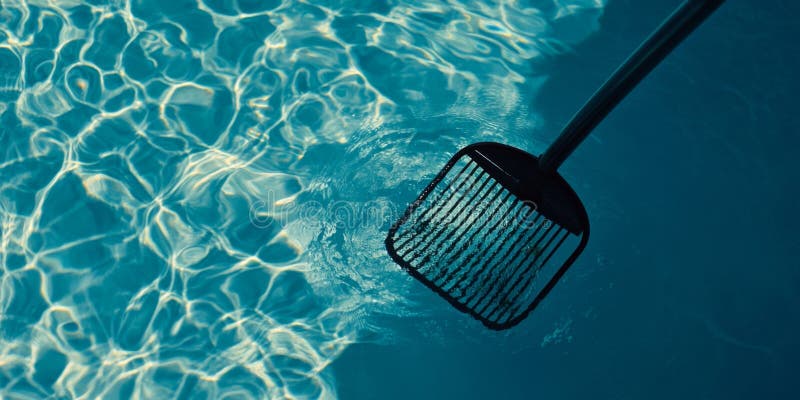 Pool Cleaning Net in Clear Blue Water Under Reflective Sunlight Stock ...