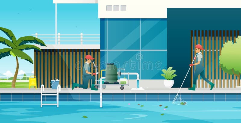 Clean the swimming pool. stock vector. Illustration of drive - 279907150