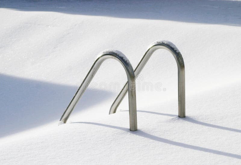 Pool Closed for Winter Covered in Snow Stock Photo - Image of wing ...