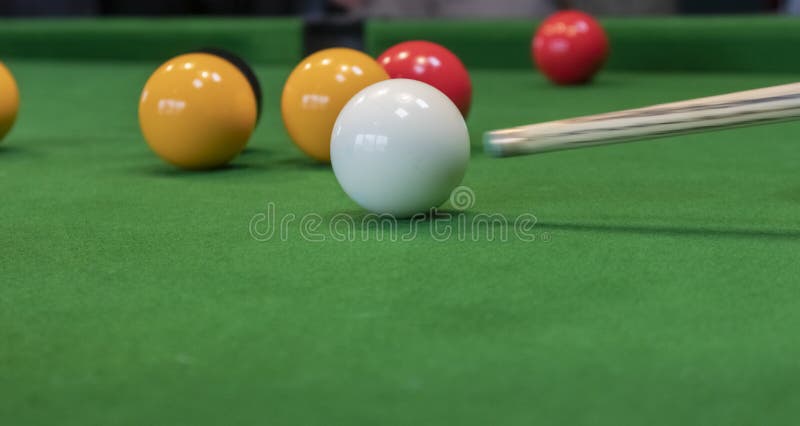 Pool Cue Moving To Strike Cue Ball. Stock Photo - Image of ball, baize ...
