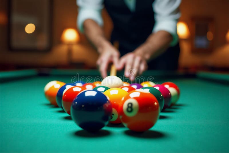 Pool Cue Striking Billiard Balls on a Professional Table Stock Photo ...