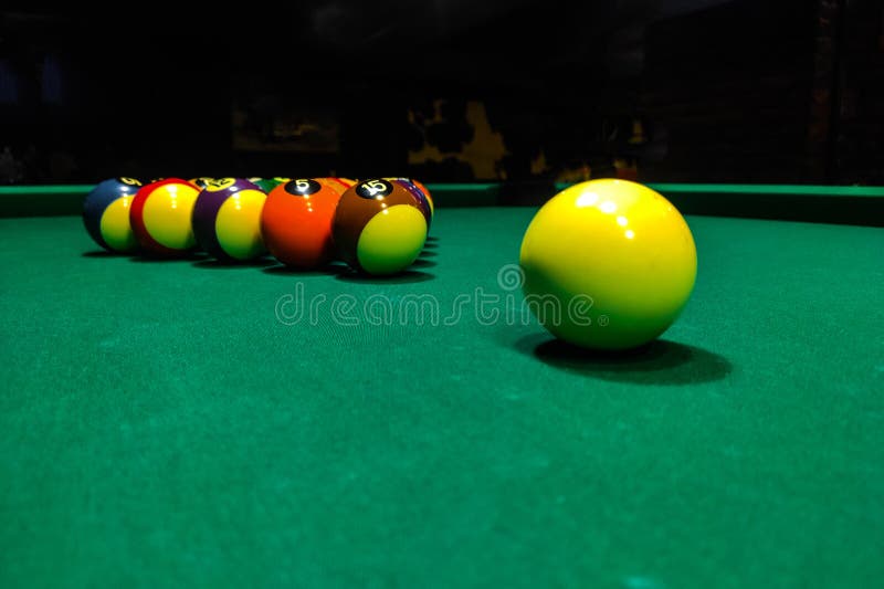 Pool Cues Close-up on a Green Table for Playing Stock Image - Image of ...