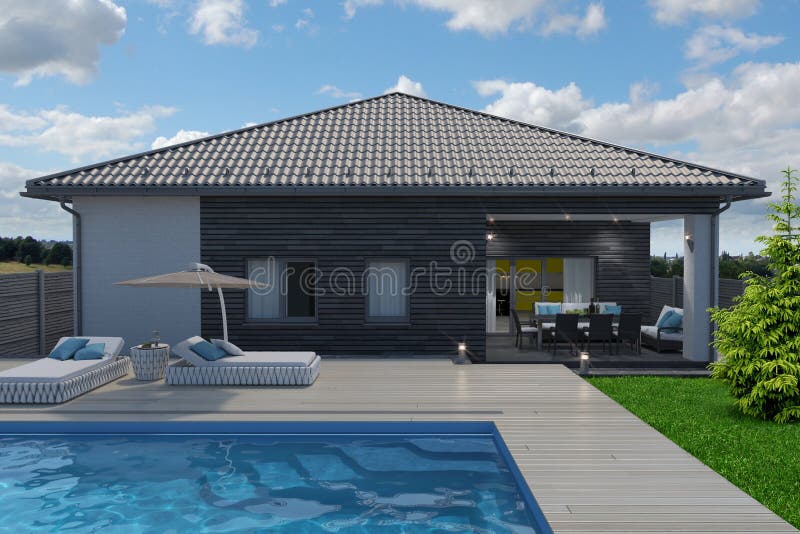 Pool Deck with Using Landscape Timber, 3D Illustration Stock ...