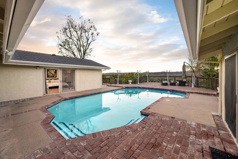 Pool in a Encino, CA Backyard Stock Image - Image of exotic, retreat ...