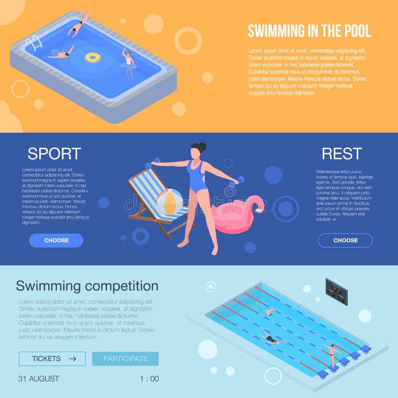 Pool Equipment Banner Set, Isometric Style Stock Vector - Illustration ...