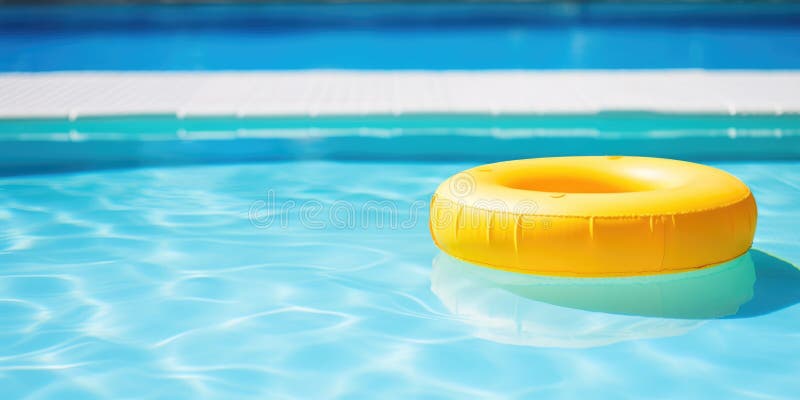 Pool Float in a Swimming Pool a Yellow Pool Float Ring Floating in a ...