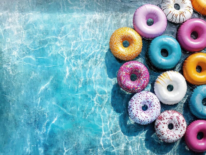 Pool Full of Donuts Floating on the Water Stock Illustration ...