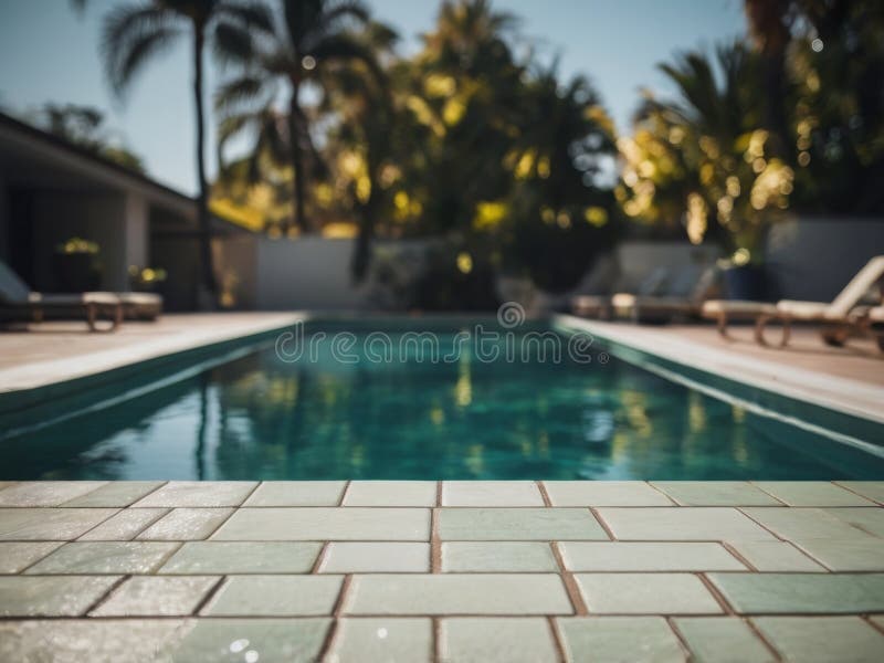 A Pool with a Green Water and a White Tile Floor. Stock Photo - Image ...