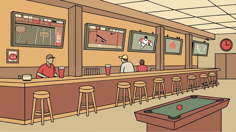 Pool Hall with Billiard Table, Leisure Entertainment Activity. Vector ...