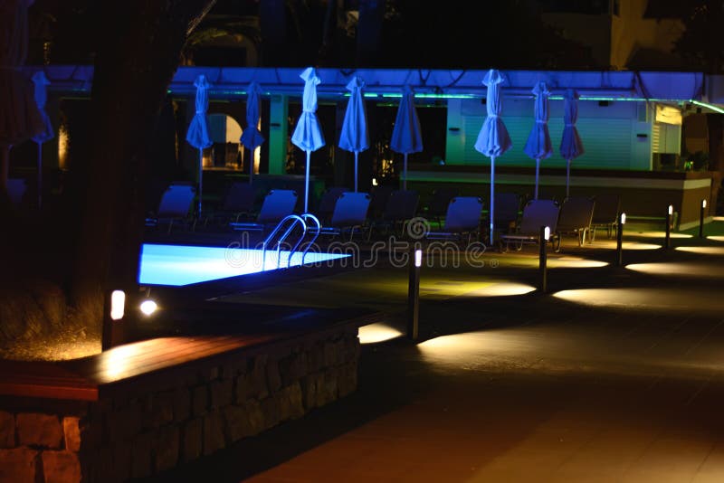 Pool Illuminated at Night. Shallow Depth of Field Stock Image - Image ...