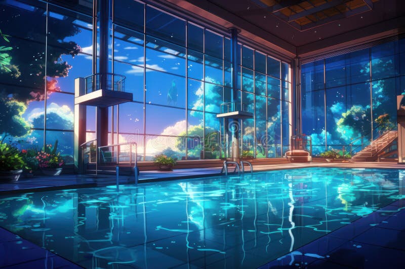 Pool Indoor Anime Visual Novel Game. Generate Ai Stock Illustration ...