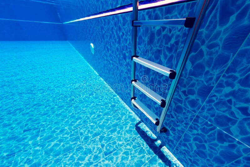 Pool Ladder Underwater with Blue Tiles Stock Image - Image of deep ...