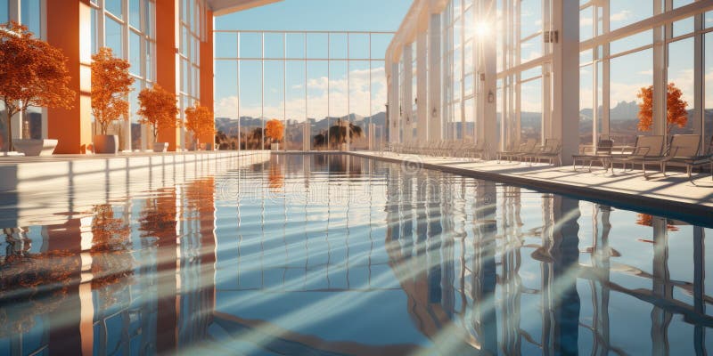 A Pool in a Large Building with a Sky Background. Stock Photo - Image ...