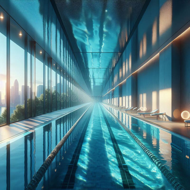 Pool Long Narrow Lap Pool Designed for Exercise with a Transpare Stock ...