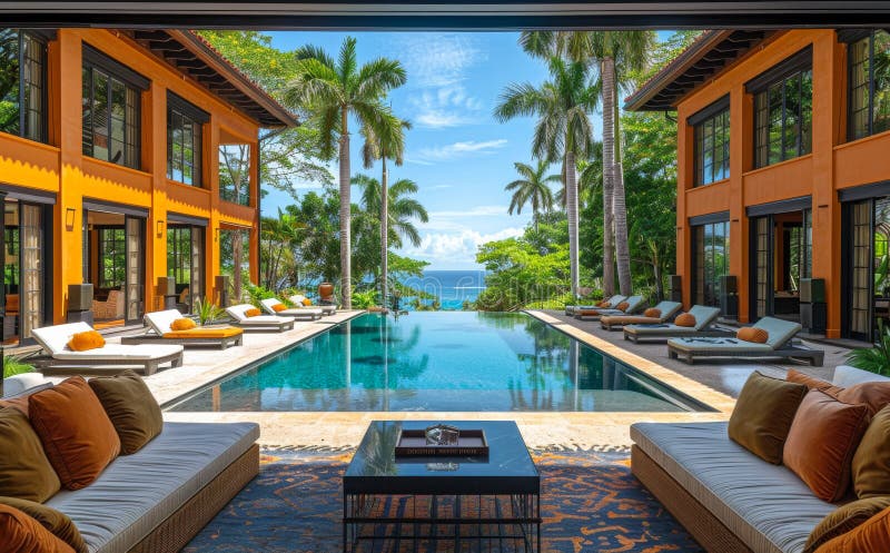 The Pool and Lounge Chairs at the Resort Stock Image - Image of ...