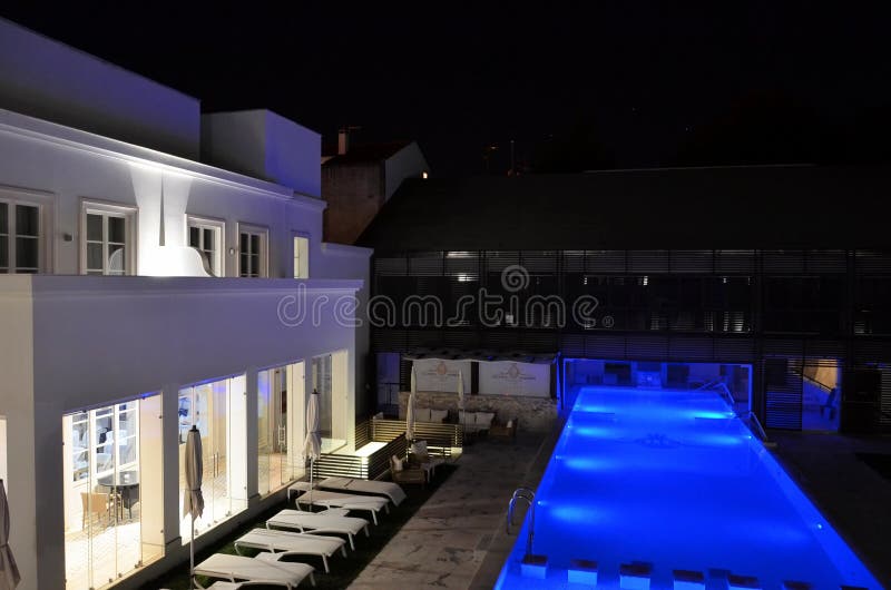 Pool in a modern hotel editorial photography. Image of blue - 93445247