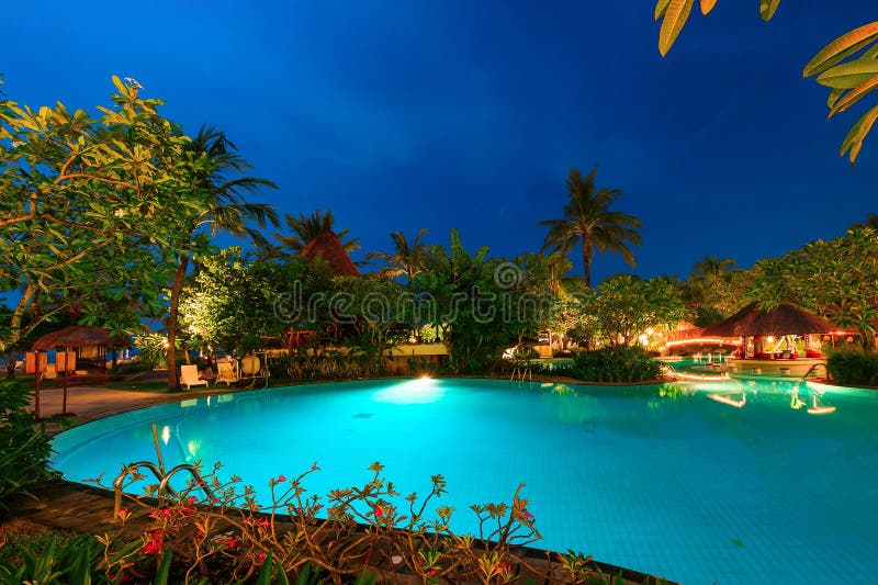 The pool in the moonlight stock photo. Image of indonesia - 29566908