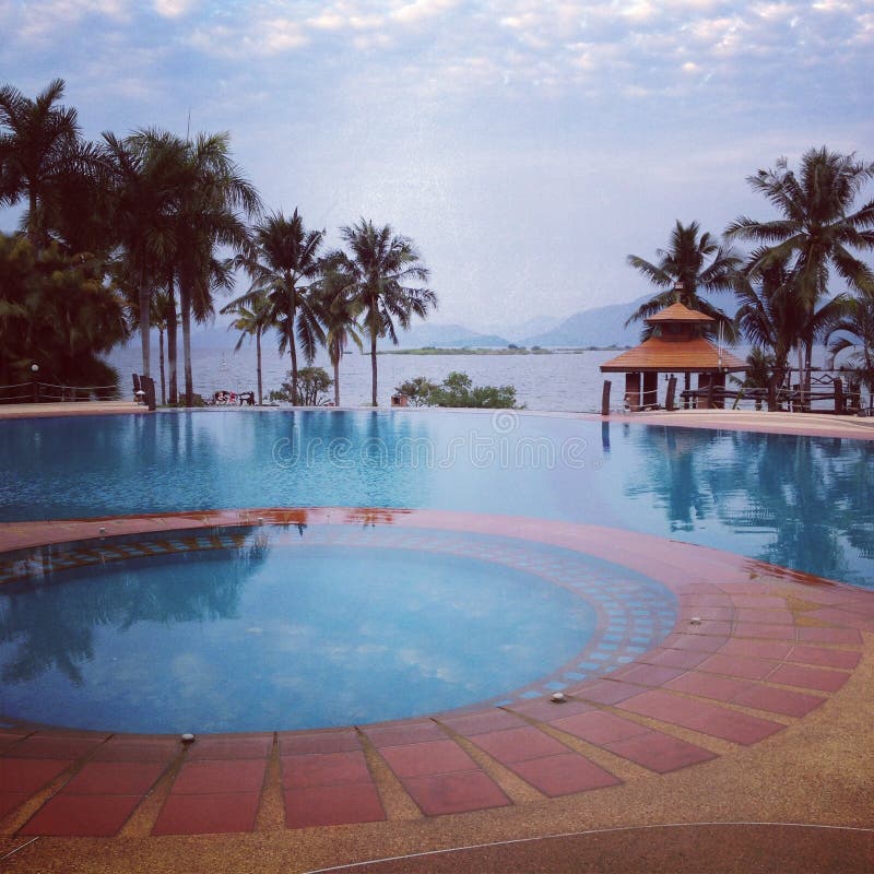 Pool with mountain view stock image. Image of travel - 44860817