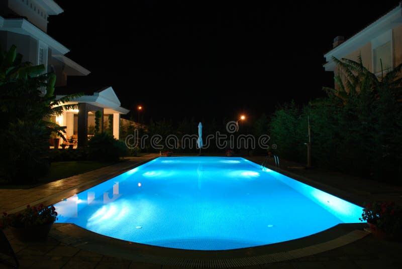 Pool at night stock image. Image of home, luxury, green - 2906643