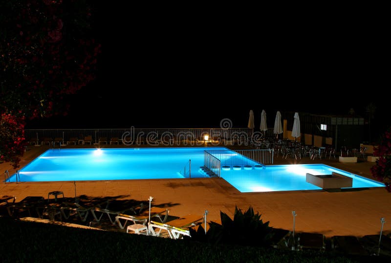 Pool view at night stock photo. Image of relaxation, water - 3873422