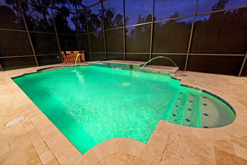 Pool at Night stock photo. Image of travertine, dark - 64603952