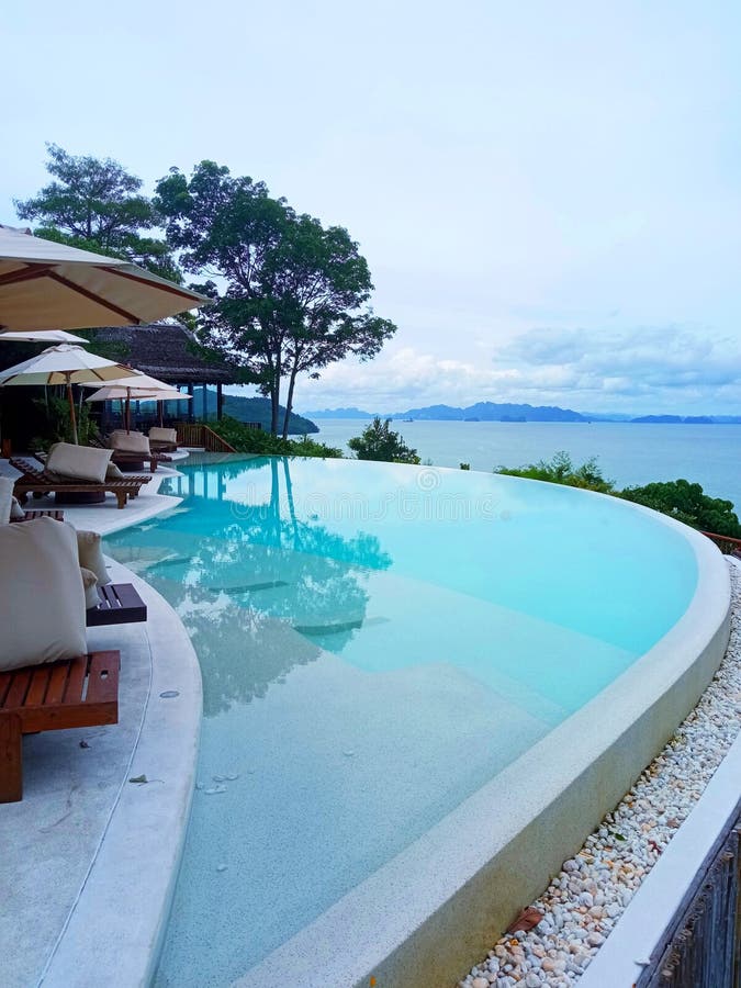 A Pool with Ocean View on Top of the Mountain Stock Image - Image of ...