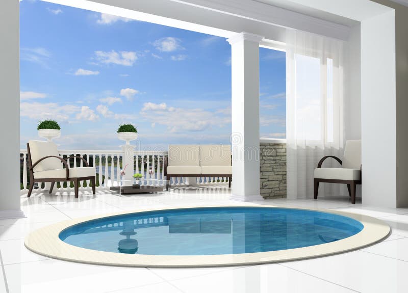 Pool before an Open Terrace Stock Illustration - Illustration of floor ...