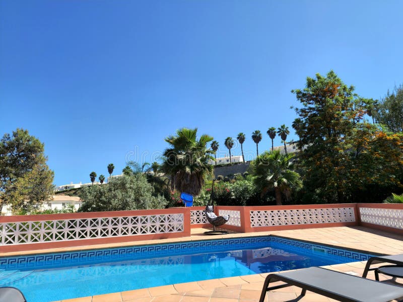 Pool Paradise Sun Resort Relax Green Tree Lux Sky Stock Image - Image ...