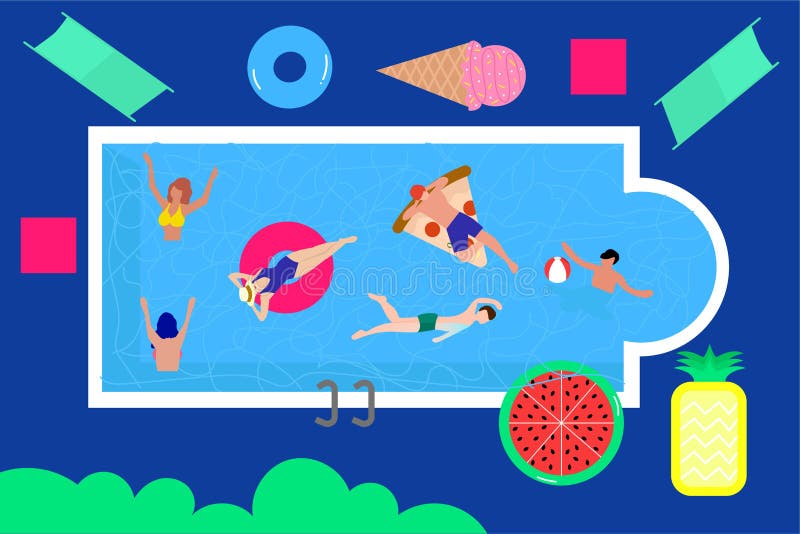 People Pool Party on Outdoor with Pool Float Pool Party Summer Water ...