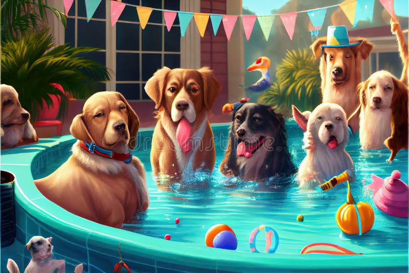 Pool party for the dogs stock illustration. Illustration of happy ...