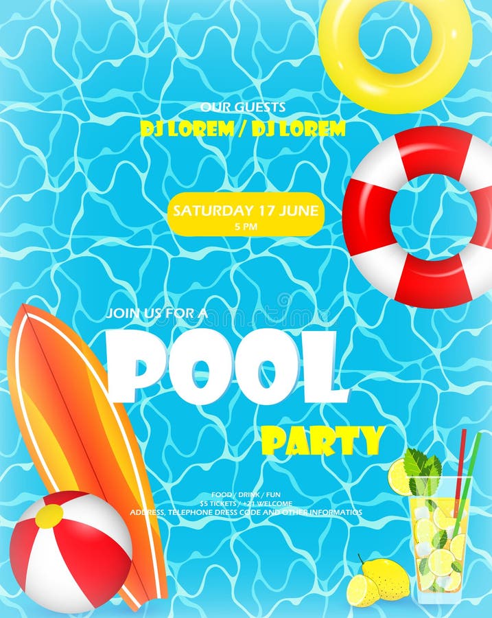Pool Party Banner Template Summer Party Invitation Card Flyer With