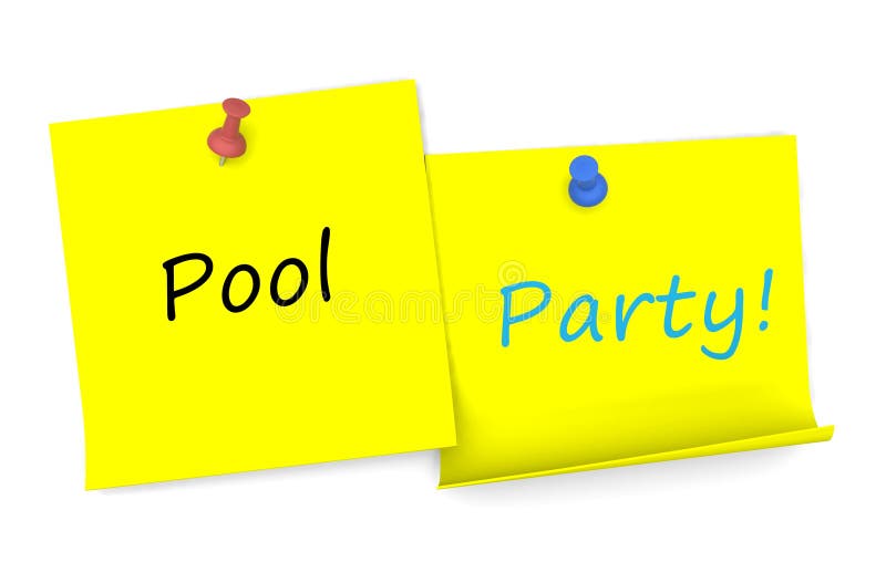 Pool Party, Message on Note Paper with Pin Stock Illustration ...