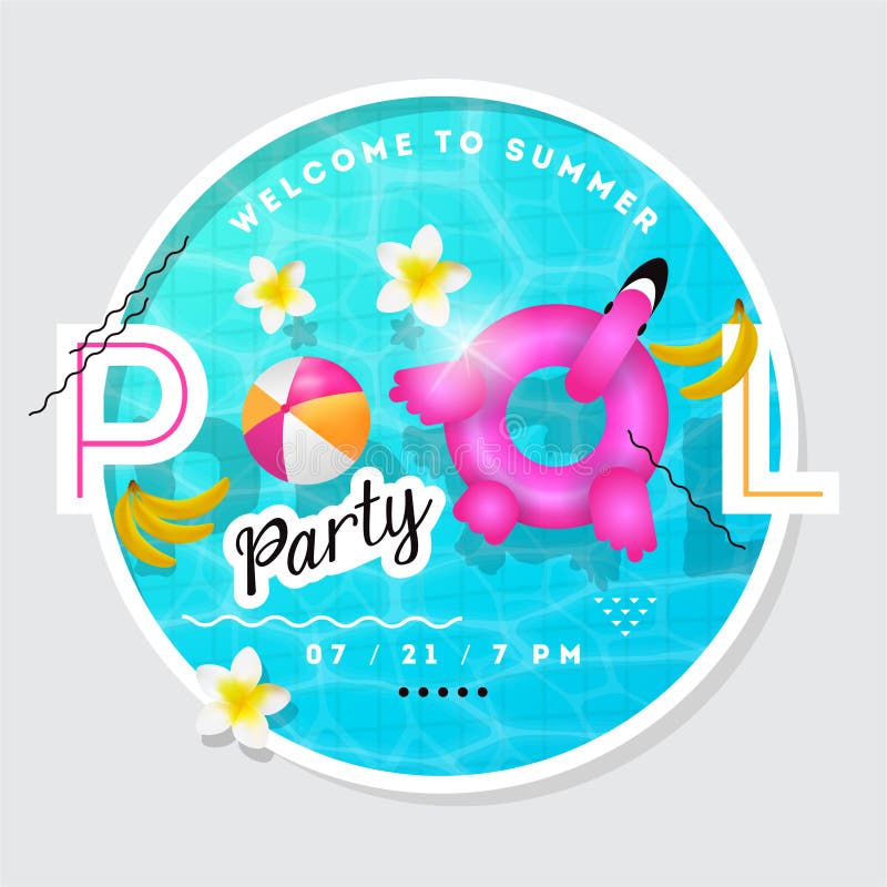 Pool Party Cartoon Vector Illustration with Young Women on the Float ...