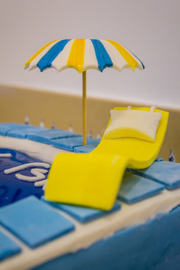 Pool Party Themed Cake with Fondant Cake Decoration Stock Image - Image ...