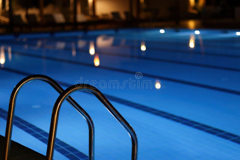 Pool Railing at Night. Illuminated Swimming Pool Stock Image - Image of ...