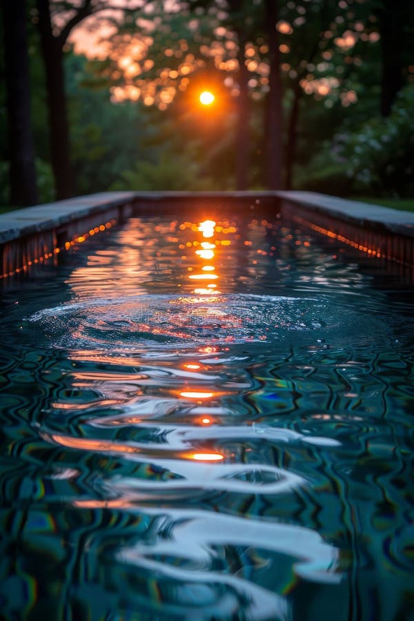 Pool Reflecting Sunset Glow Stock Photo - Image of orange, pool: 312200364
