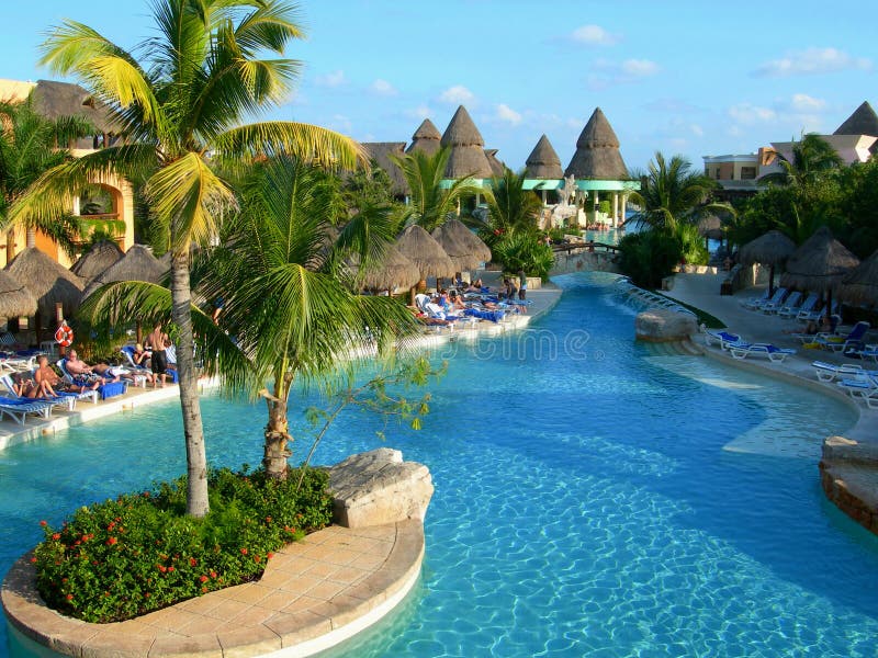Pool and Resort in Cancun Mexico Stock Photo - Image of carribean ...