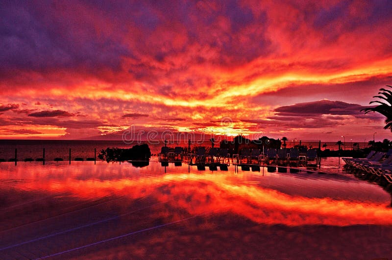 Pool Resort Sunset Golden Hour Stock Image - Image of ocean, hour ...